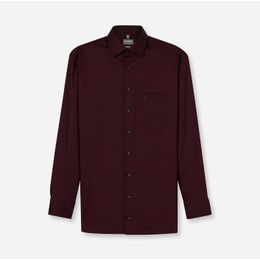 Langarmhemd OLYMP "Luxor", Herren, Gr. 43, N-Gr, bordeaux, Web, Obermaterial: 100% Baumwolle, comfort fit, 2-Knopf-Manschette, Hemden, Comfort Fit, Businesshemd, New-Kentkragen, unifarben