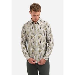 Langarmhemd NO EXCESS "NO EXCESS Stretchhemd mit Print", Herren, Gr. L, Normalgrößen, light moss, 100% Baumwolle, regular fit, Hemden