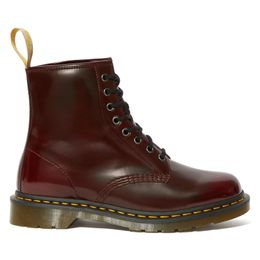 Schn&uuml;rboots Dr. Martens "8 Eye Boot 1460 Vegan", Damen, Gr. 45, rot (weinrot), Lederimitat, gl&auml;nzend, Schuhe Schn&uuml;rboots, Schn&uuml;rboots, Freizeitschuh mit Schn&uuml;rung und Anziehlasche