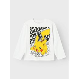 Langarmshirt name it "NKMAMAS POKEMON LS NREG TOP BOX NOOS SKY", Jungen, Gr. 122 (128), weiß (hellweiß), Jersey, Obermaterial: 100% Baumwolle, bedruckt, normal hüftlang, Rundhals, abgesteppte Kante, Shirts, mit großem Pokémon-Frontmotiv