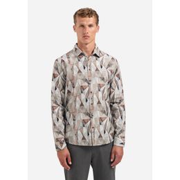 Langarmhemd NO EXCESS "NO EXCESS Stretchhemd mit Print", Herren, Gr. L, Normalgrößen, taupe, 100% Baumwolle, regular fit, Hemden