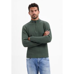 Stehkragenpullover NO EXCESS "NO EXCESS Schwerer gerippter Strickpullover", Herren, Gr. L, gr&uuml;n (dunkelgr&uuml;n), 88% Baumwolle, 12% Polyamid, Pullover Stehkragenpullover