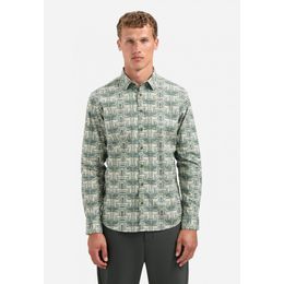 Langarmhemd NO EXCESS "NO EXCESS Stretchhemd mit Print Shirt Stretch Allover Printed", Herren, Gr. L, Normalgrößen, dunkelgrün, 97% Baumwolle, 3% Elasthan, regular fit, Hemden