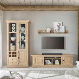 Pharao24.de Wohnwand Wohnzimmer Anbauwand im Landhausstil in Eiche Gold (dreiteilig)