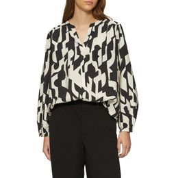 Langarmbluse s.Oliver, Damen, Gr. 34, schwarz (beige, schwarz aop), Obermaterial: 84% Viskose, 16% Polyamid, bedruckt, regular fit taillenbedeckt, Rundhals, elastischer Bund, Blusen, mit All-Over-Print
