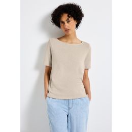 Street One Damen T-Shirtmoonstone sand, Gr. 46, unifarben, Jersey, Obermaterial: 56% Polyester, 44% Viskose, Shirts, mit U-Boot Ausschnitt
