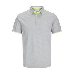 Jack & Jones PlusSize Poloshirt "JJEPAULOS POLO SS NOOS PLS", Herren, Gr. 5XL, grau (light grau melange detail:neon), Piqué, Obermaterial: 100% Baumwolle, JACK & JONES PLUSSIZE, unifarben, regular fit taillenbedeckt, ohne Ausschnitt, Shirts, mit Logo Stickerei