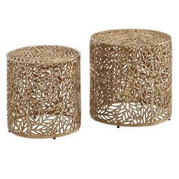 KADIMA DESIGN 2-teiliges Couchtisch-Set, Aluminium mit Blumenmuster, ineinanderstellbar