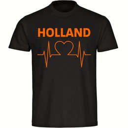 multifanshop Herren T-Shirt - Holland - Herzschlag - Druck orange - M&auml;nner