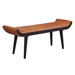 KADIMA DESIGN Moderne Ledersitzbank, Nietenrand und Massivholzbeine, Echtleder, 125x51x38 cm.