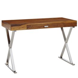 KADIMA DESIGN Massiver Sheesham-Schreibtisch mit X-förmigem Metallgestell, 120x55x78 cm
