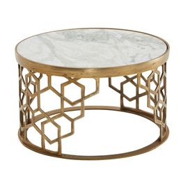 KADIMA DESIGN Couchtisch "Marble", luxuriöser Marmor-Metalltisch, 60x60x36 cm, stilvolles Wohnzimmer-Design