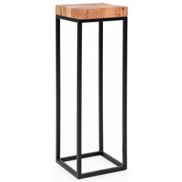 KADIMA DESIGN Massiver Holz-Beistelltisch, Akazienholz und Metall, Industriedesign, 30x97x30 cm.