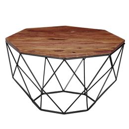 KADIMA DESIGN Couchtisch Sheesham, Modernes Industrial-Design aus Holz und Edelstahl