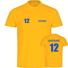 multifanshop Herren T-Shirt - Ukraine - Trikot Nummer 12 - Druck blau - Männer