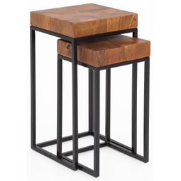 KADIMA DESIGN Industrial Beistelltisch Set, Sheesham Holz und Metall, 2 Größen, Handgefertigt.