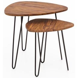 KADIMA DESIGN 2er Set Beistelltisch Sheesham Holz und Metall, Industrial-Design, Vielseitig.