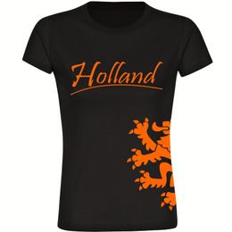 multifanshop Damen T-Shirt - Holland - L&ouml;we seitlich - Druck orange - Frauen