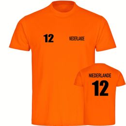 multifanshop Herren T-Shirt - Niederlande - Trikot Nummer 12 - Druck schwarz - M&auml;nner