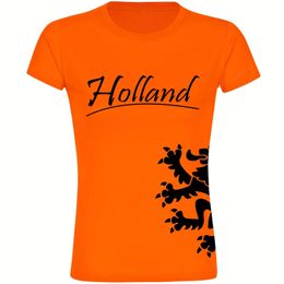 multifanshop Damen T-Shirt - Holland - L&ouml;we seitlich - Druck schwarz - Frauen