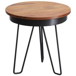 KADIMA DESIGN Sheeshamholz Metall Beistelltisch im Industrial-Stil, vielseitig einsetzbar, stabil.