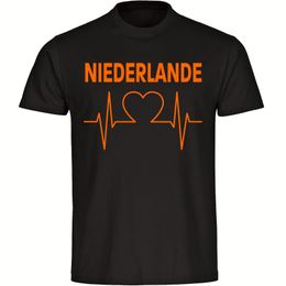 multifanshop Herren T-Shirt - Niederlande - Herzschlag - Druck orange - Männer