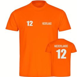 multifanshop Herren T-Shirt - Niederlande - Trikot Nummer 12 - Druck weiß - Männer