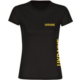 multifanshop Damen T-Shirt - Ukraine - Brust & Seite - Druck gelb - Frauen