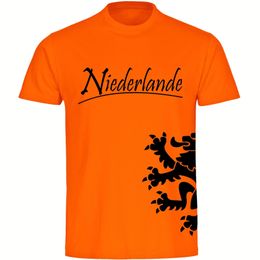 multifanshop Herren T-Shirt - Niederlande - L&ouml;we seitlich - Druck schwarz - M&auml;nner