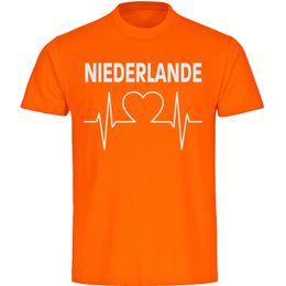 multifanshop Herren T-Shirt - Niederlande - Herzschlag - Druck wei&szlig; - M&auml;nner