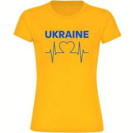 multifanshop Damen T-Shirt - Ukraine - Herzschlag - Druck blau - Frauen