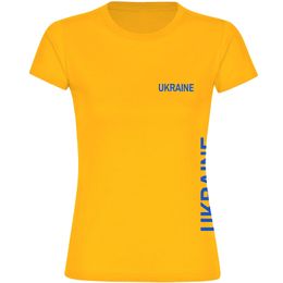 multifanshop Damen T-Shirt - Ukraine - Brust & Seite - Druck blau - Frauen