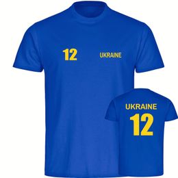 multifanshop Kinder T-Shirt - Ukraine - Trikot Nummer 12 - Druck gelb - Kind