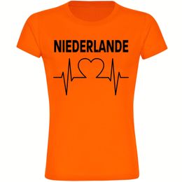multifanshop Damen T-Shirt - Niederlande - Herzschlag - Druck schwarz - Frauen