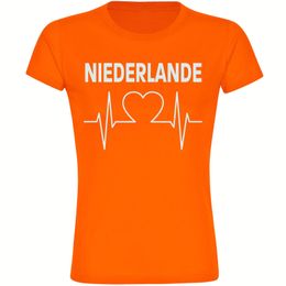 multifanshop Damen T-Shirt - Niederlande - Herzschlag - Druck wei&szlig; - Frauen