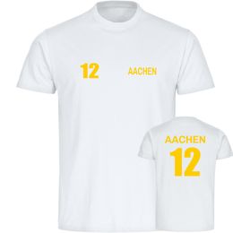multifanshop Kinder T-Shirt - Aachen - Trikot Nummer 12 - Druck gelb - Kind