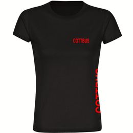 multifanshop Damen T-Shirt - Cottbus - Brust & Seite - Druck rot - Frauen