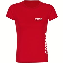 multifanshop Damen T-Shirt - Cottbus - Brust & Seite - Druck weiß - Frauen