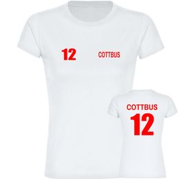 multifanshop Damen T-Shirt - Cottbus - Trikot Nummer 12 - Druck rot - Frauen
