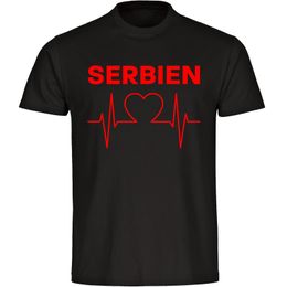 multifanshop Herren T-Shirt - Serbien - Herzschlag - Druck rot - M&auml;nner
