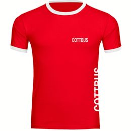 multifanshop Kontrast T-Shirt - Cottbus - Brust & Seite - Druck wei&szlig; - M&auml;nner