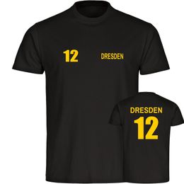 multifanshop Herren T-Shirt - Dresden - Trikot Nummer 12 - Druck gelb - M&auml;nner