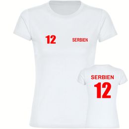 multifanshop Damen T-Shirt - Serbien - Trikot Nummer 12 - Druck rot - Frauen