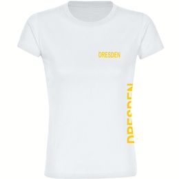 multifanshop Damen T-Shirt - Dresden - Brust & Seite - Druck gelb - Frauen