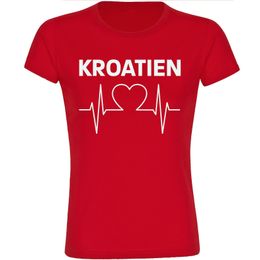 multifanshop Damen T-Shirt - Kroatien - Herzschlag - Druck weiß - Frauen