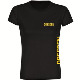 multifanshop Damen T-Shirt - Dresden - Brust & Seite - Druck gelb - Frauen