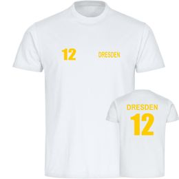 multifanshop Herren T-Shirt - Dresden - Trikot Nummer 12 - Druck gelb - M&auml;nner