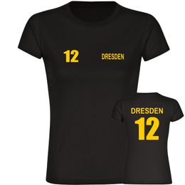 multifanshop Damen T-Shirt - Dresden - Trikot Nummer 12 - Druck gelb - Frauen