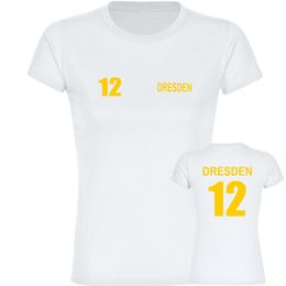 multifanshop Damen T-Shirt - Dresden - Trikot Nummer 12 - Druck gelb - Frauen