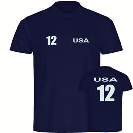 multifanshop Herren T-Shirt - USA - Trikot Nummer 12 - Druck wei&szlig; - M&auml;nner